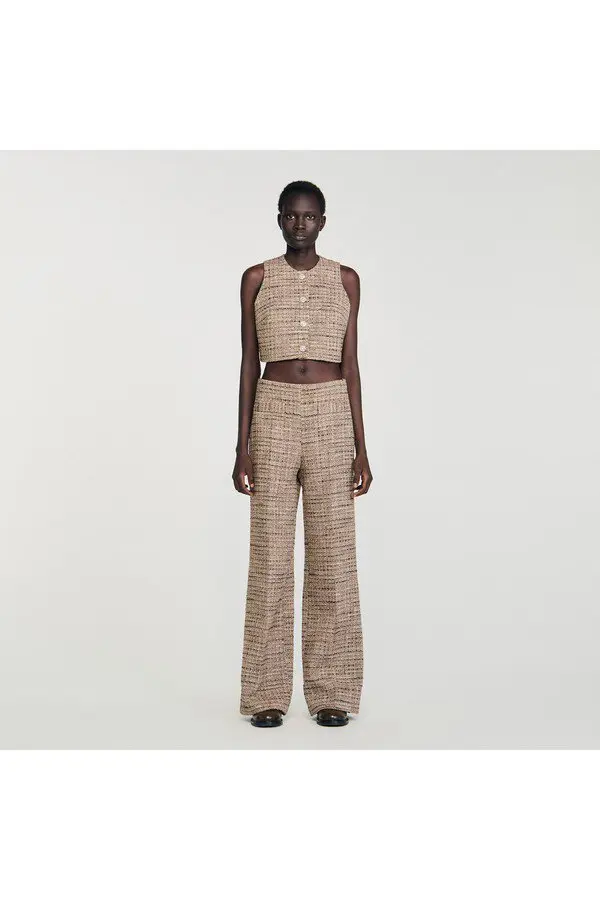 Sandro Decorative Tweed Wide-leg Trousers - Brown