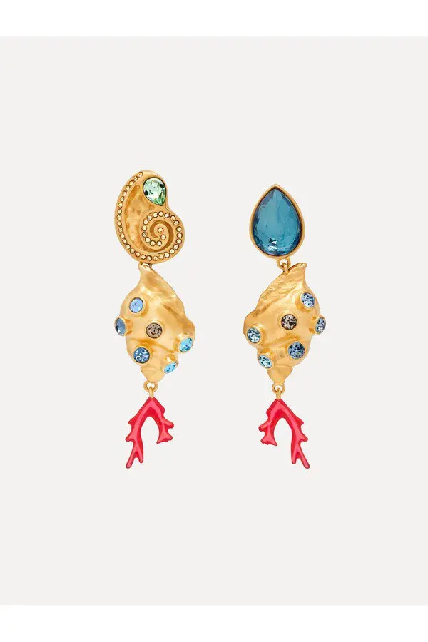 Oscar De La Renta Mixed-seashell Drop Clip-on Earrings - Coral