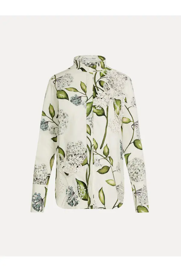 Oscar De La Renta Porcelain Flower Cotton Poplin Blouse - Floral