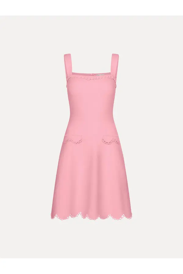 Oscar De La Renta Scallop Trim Knit Dress - Pink