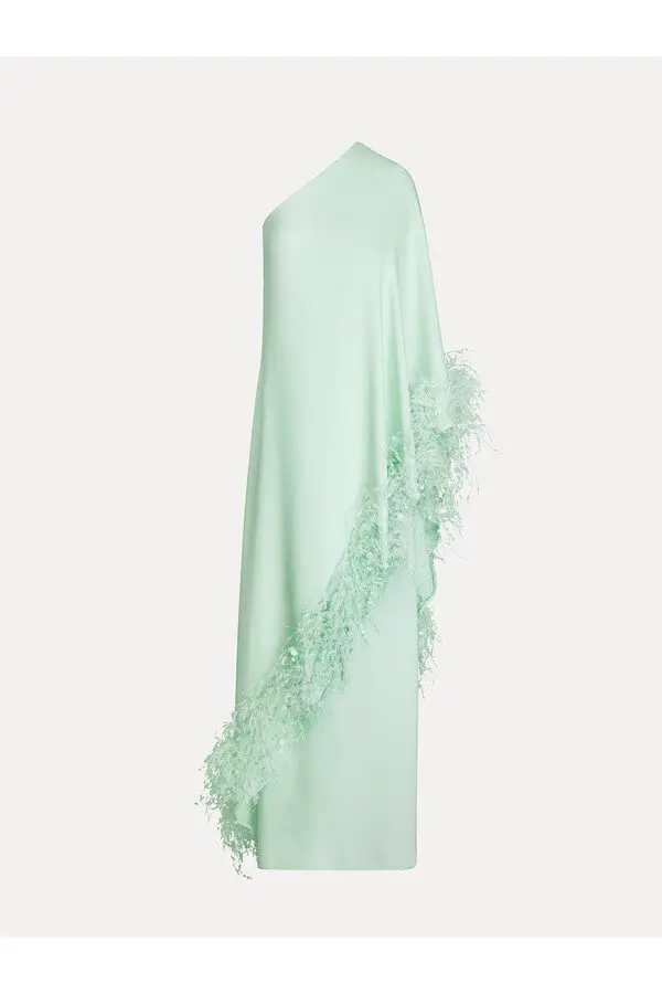 Oscar De La Renta Point Desprit Feather Embroidered Caftan - Red