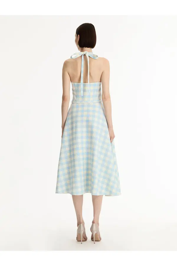 Oscar De La Renta Gingham Bustier Wool-blend Dress - Natural