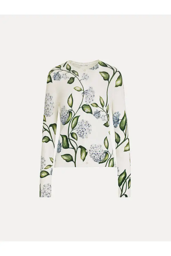 Oscar De La Renta Porcelain Flower-printed Cardigan - Natural