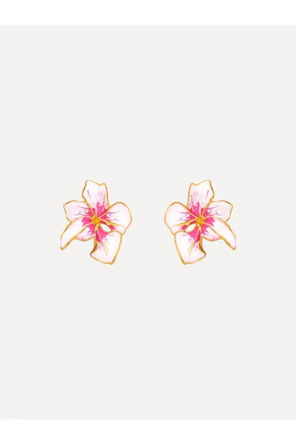 Oscar De La Renta Small Enamel Cyclamen Earrings - Gold