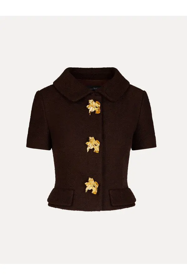 Oscar De La Renta Cyclamen Button Tweed Jacket - Gold