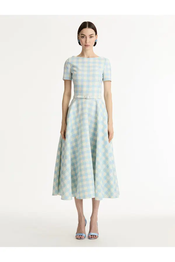 Oscar De La Renta Gingham Wool Dress - Natural