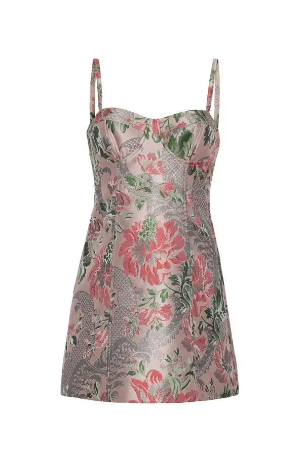 Cara Cara Claudine Bustier Mini Dress - Jacquard Pink Flower