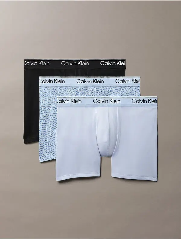 Calvin Klein Microfiber Stretch 3-pack Boxer Brief - Black / Cactus Dot Print / Casual Blue