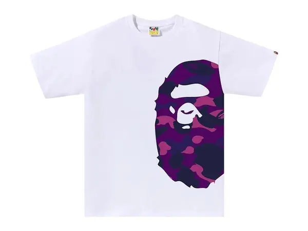 A BATHING APE Camo Side Big Ape Head Tee Shirt - White/purple
