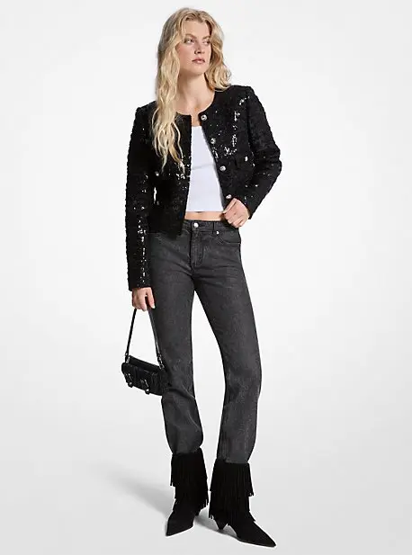 Michael Kors Sequined Tweed Cropped Jacket