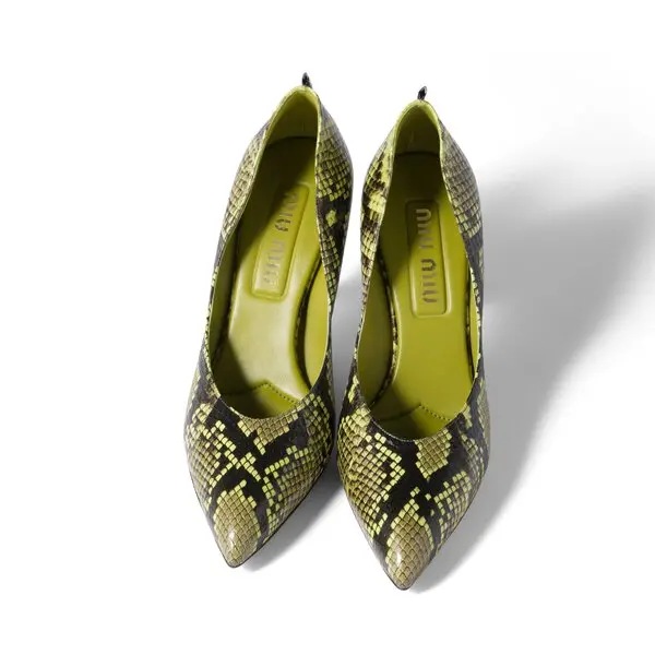 Miu Miu Python-print Ayers Leather Pumps - Fern Green