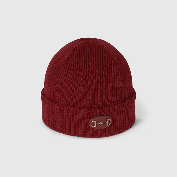 Gucci Wool Beanie With Horsebit Detail - Bordeaux