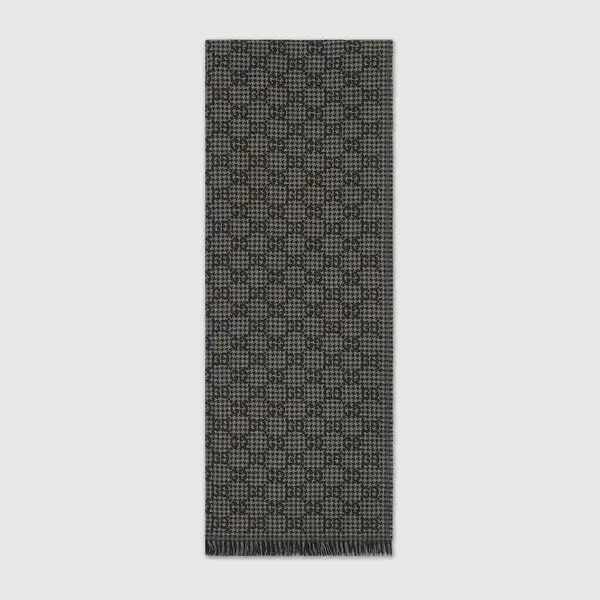 Gucci Gg Wool And Silk Jacquard Stole - Black