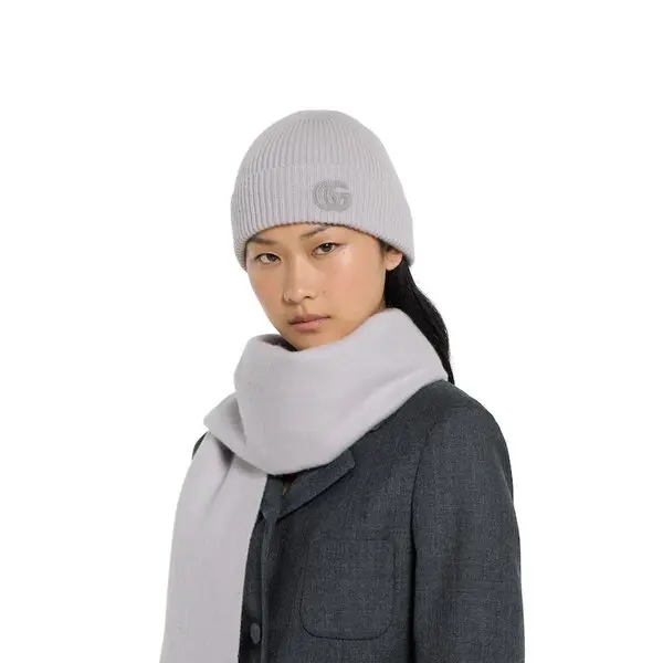Gucci Cashmere Beanie With Leather Patch - Grey