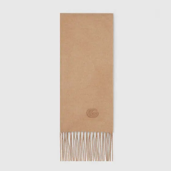 Gucci Cashmere Scarf With Patch Cashmere - Beige