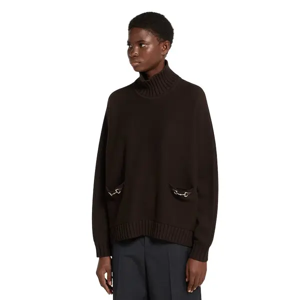 Gucci Wool Cashmere Sweater With Horsebit - Brown