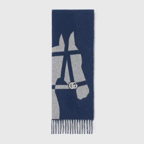 Gucci Wool Scarf With Jacquard Motif - Blue