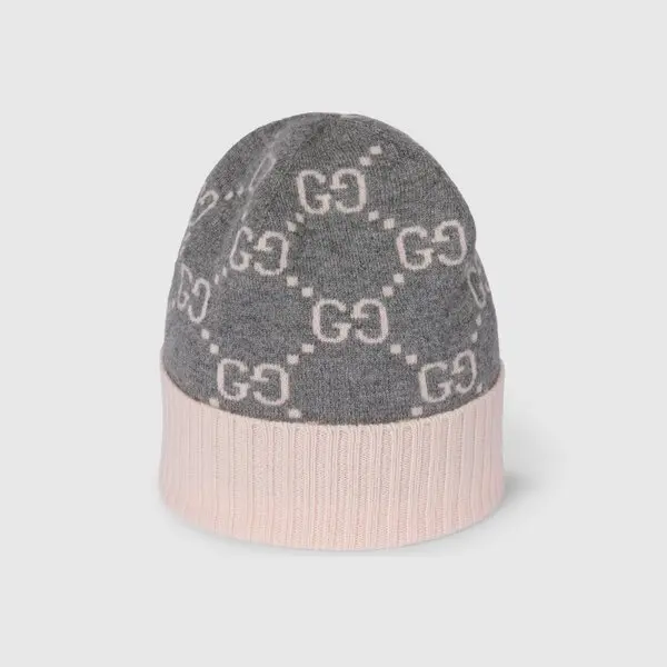 Gucci Gg Cashmere Jacquard Beanie - Grey