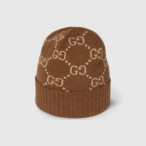 Gucci Gg Cashmere Jacquard Hat - Brown