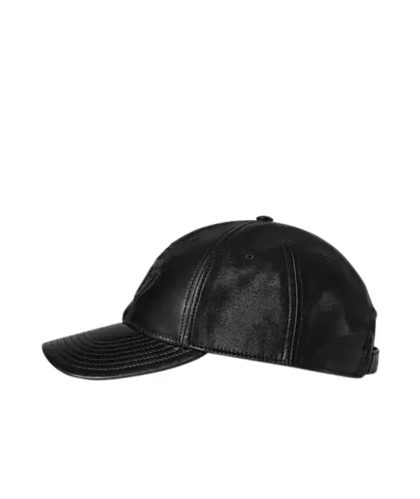 Gucci Leather Baseball Cap With Double G - Black