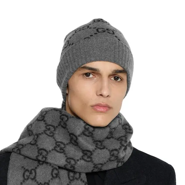 Gucci Gg Cashmere Beanie - Grey