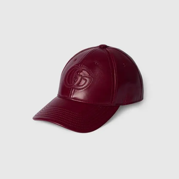 Gucci Leather Baseball Cap With Double G - Red