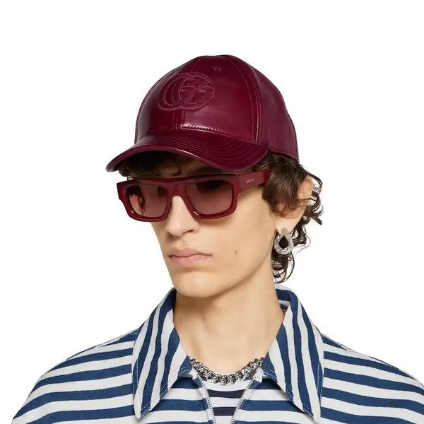Gucci Leather Baseball Cap With Double G - Red | Editorialist display picture 1