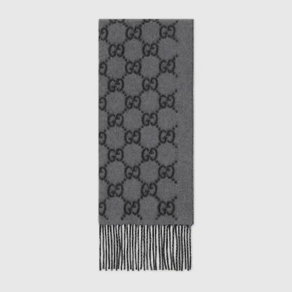 Gucci Gg Cashmere Scarf - Grey