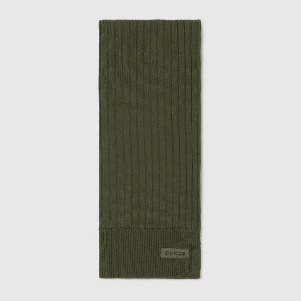 Gucci Knit Wool Scarf With Logo - Green