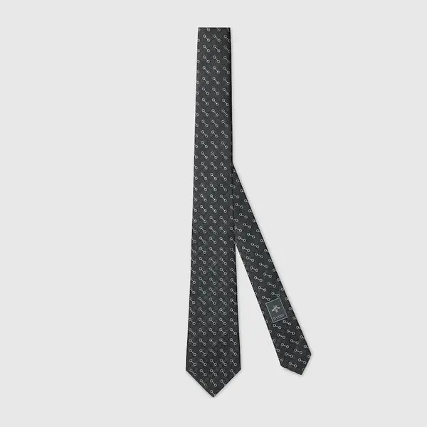Gucci Horsebit Silk Jacquard Tie - Black