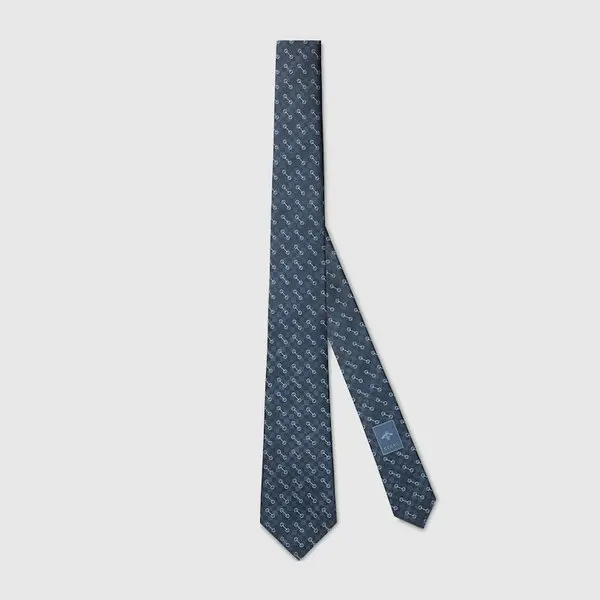 Gucci Horsebit Silk Jacquard Tie - Blue