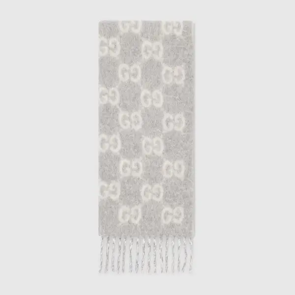 Gucci Gg Alpaca Wool Blend Scarf Wool - Grey