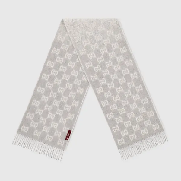 Gucci Gg Alpaca Wool Blend Scarf - Grey