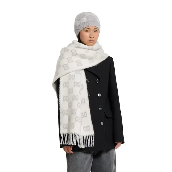 Gucci Gg Alpaca Wool Blend Scarf - Grey