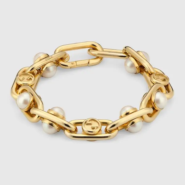 Gucci Interlocking G Bracelet With Pearls - Gold-toned Metal