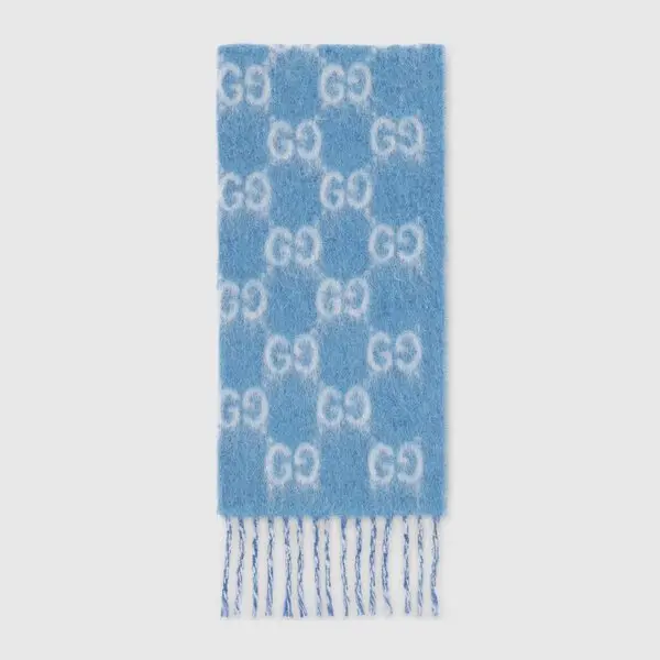 Gucci Gg Alpaca Wool Blend Scarf - Blue