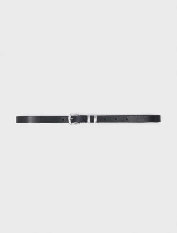 Maje Leather Belt With Diamanté Buckle - Black