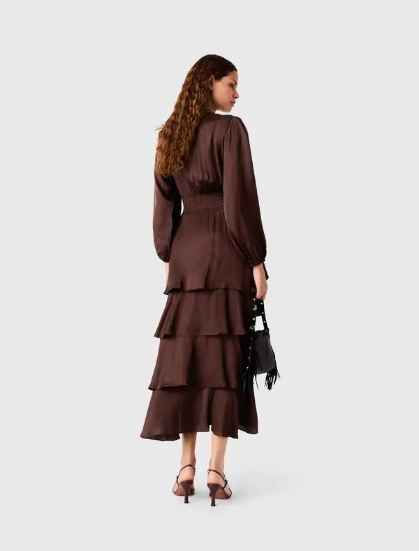 Maje Ruffled Maxi Dress - Brown