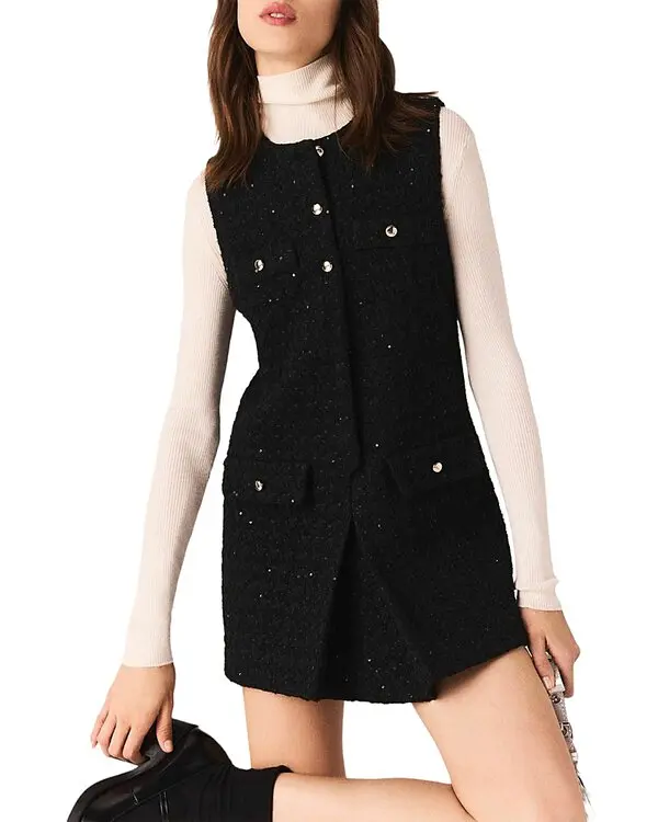 Maje Sequin Tweed Playsuit - Black