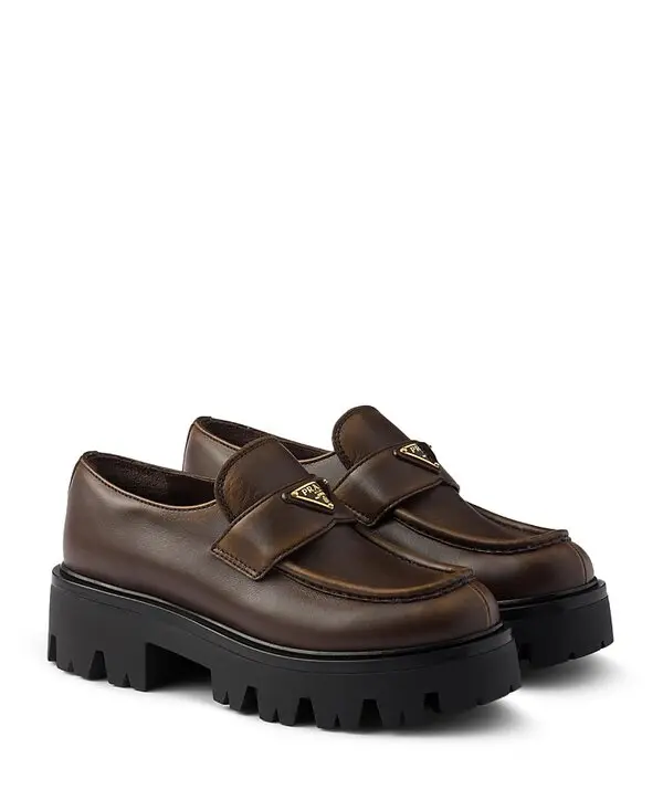 Prada Leather Loafers - Brown
