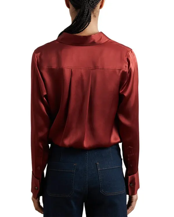 REISS Ameira Silk Satin Shirt - Dark Red