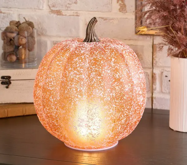 KIM GRAVEL HOME As Is 11' Illuminated Frosted Glass Pumpkin Kim Gravel - One-color