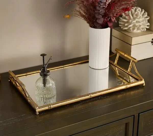 BELLE BY KIM GRAVEL As Is 20' Metallic Bamboo Style Mirrored Tray Kim Gravel - One-color