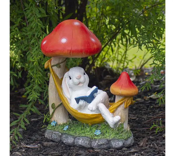 NORTHLIGHT 11.75' White Bunny In Hammock Outsid Garden Statue