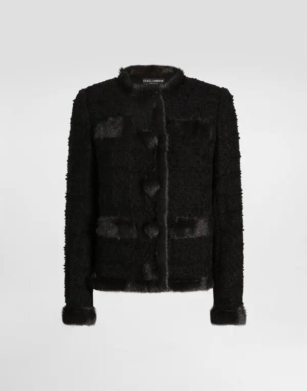 Dolce & Gabbana Single-breasted Tweed Jacket With Fur Details