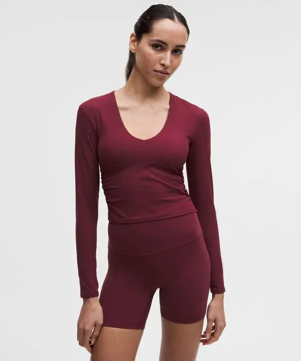 Lululemon Ribbed Nulu V-neck Long-sleeve Shirt - Burgundy Bay