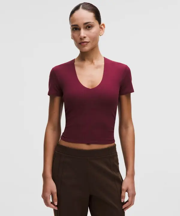 Lululemon All It Takes Ribbed Nulu V-neck T-shirt - Burgundy Bay