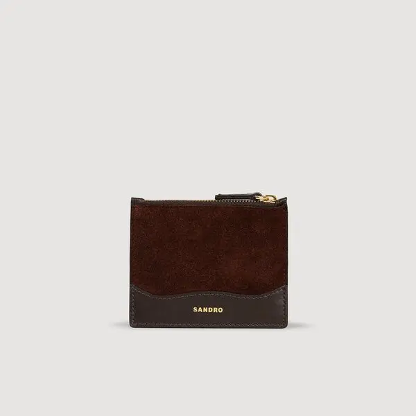 Sandro Leather And Suede Cardholder - Mahogany