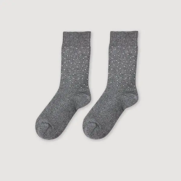 Sandro Rhinestone Embellished Knit Socks - Charcoal Grey