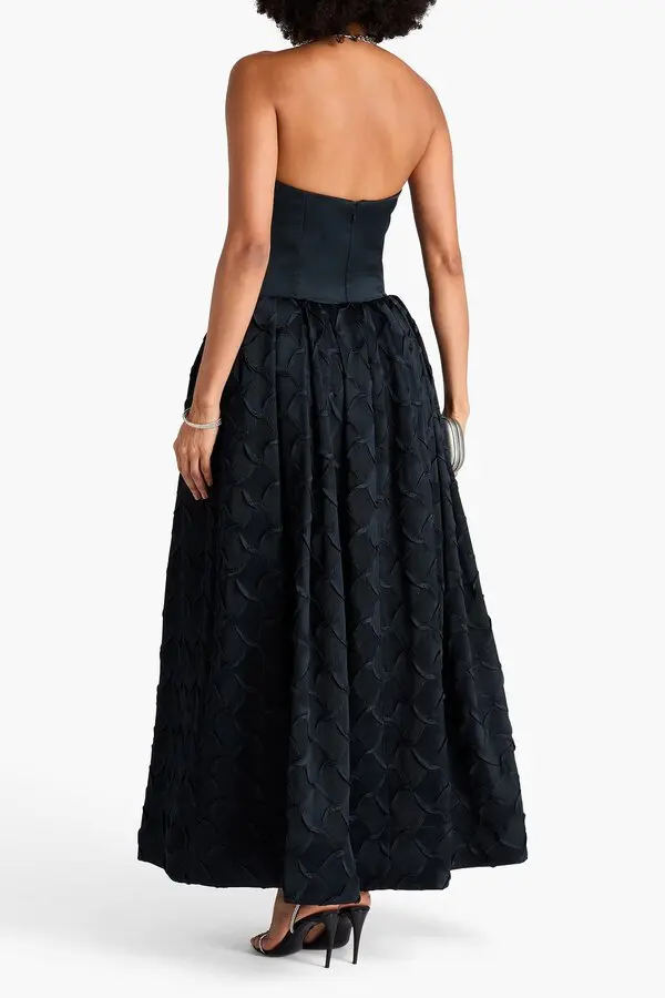 Simkhai Azriel Strapless Plissé Satin Gown - Black